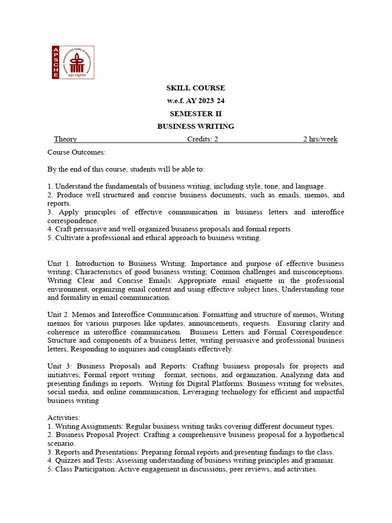 Business Writing Course Syllabus | PDF