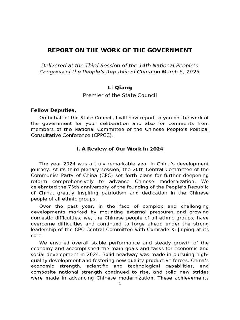 Report On The Work of The Government | PDF | Economic Growth ...