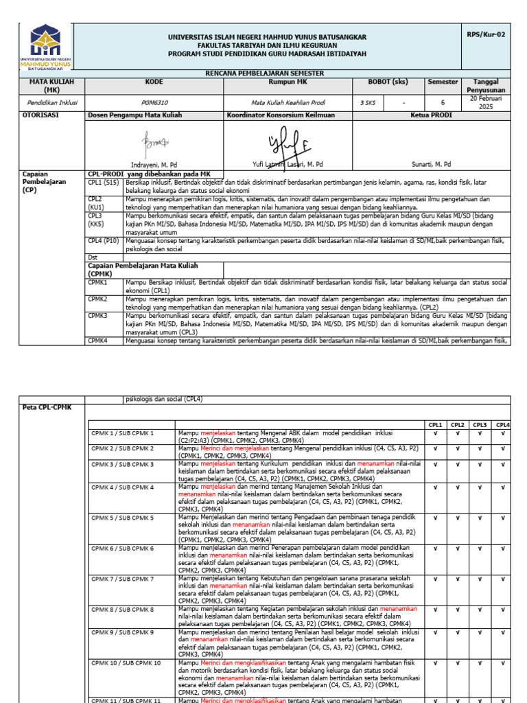 RPS Pendidikan Inklusi INDRAYENI OKE Compressed | PDF