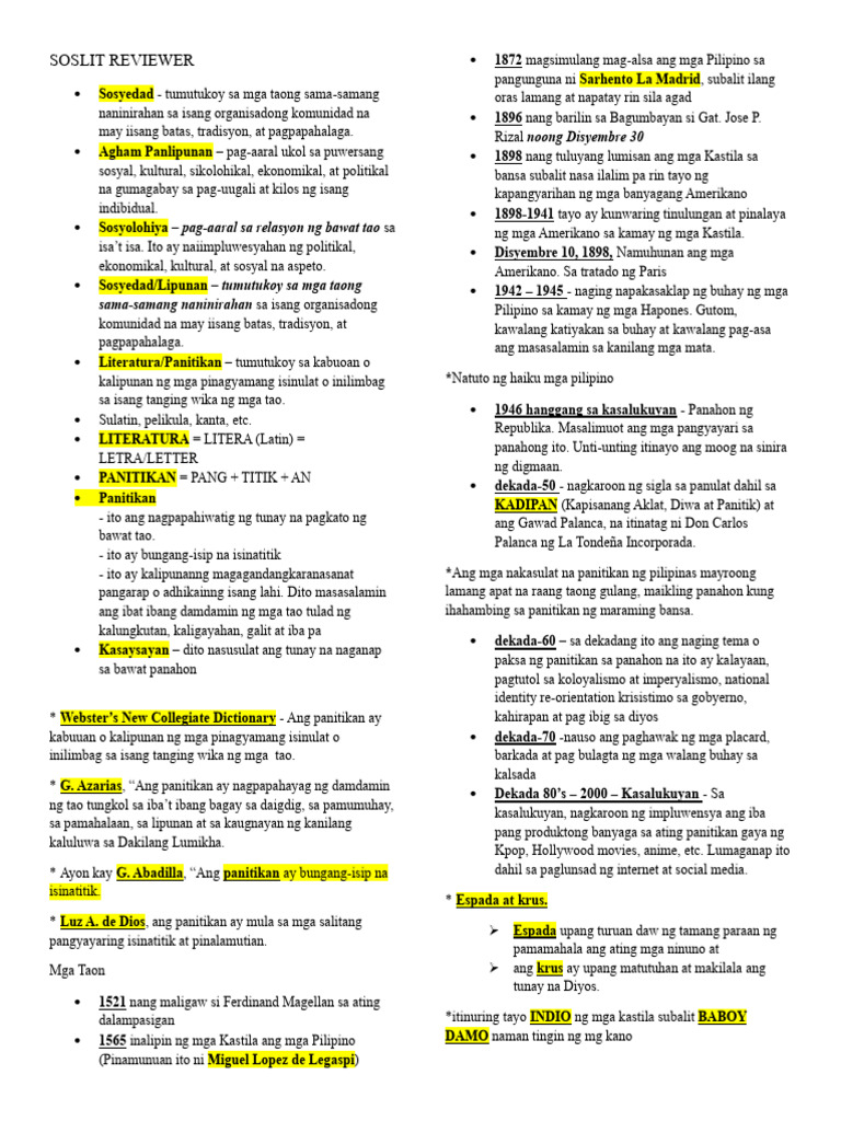 SOSLIT REVIEWER-1-2 | PDF