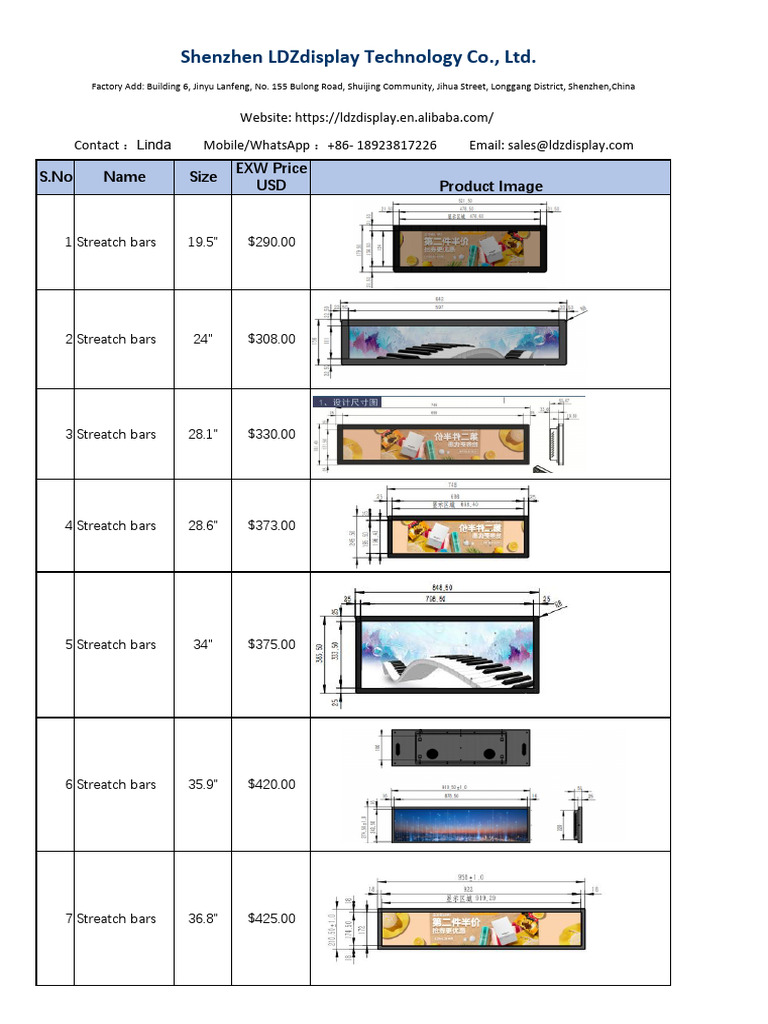 Stretch bar LCD screen price list | PDF