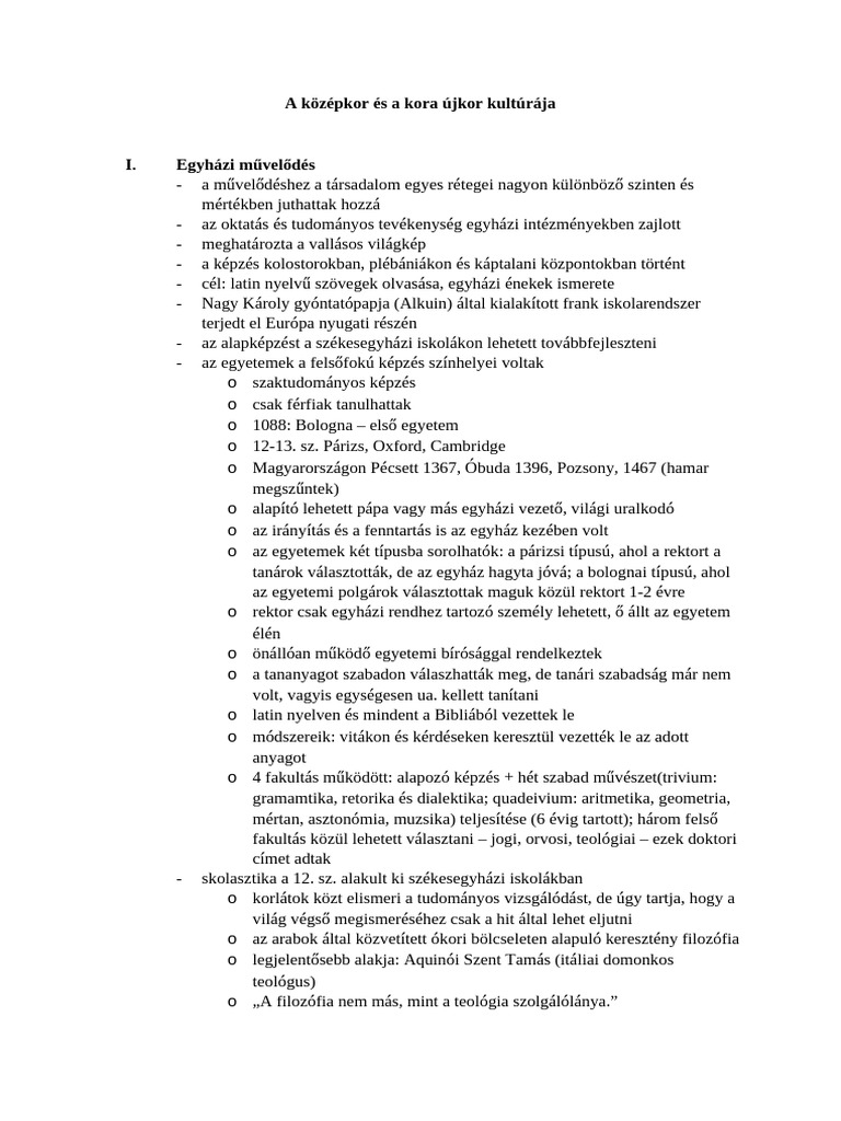 A Középkor És A Kora Újkor Kultúrája | PDF