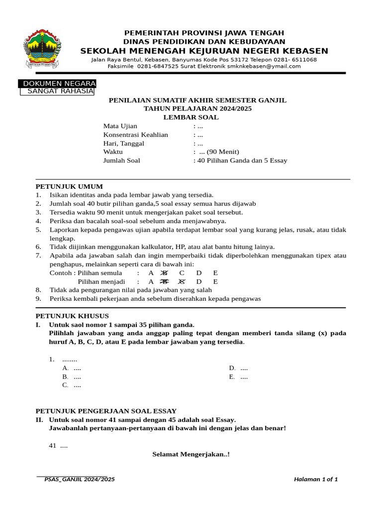 Format Soal PSAS | PDF
