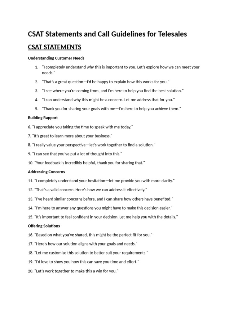 Empathy Statements and Call Guidelines For Telesales | PDF