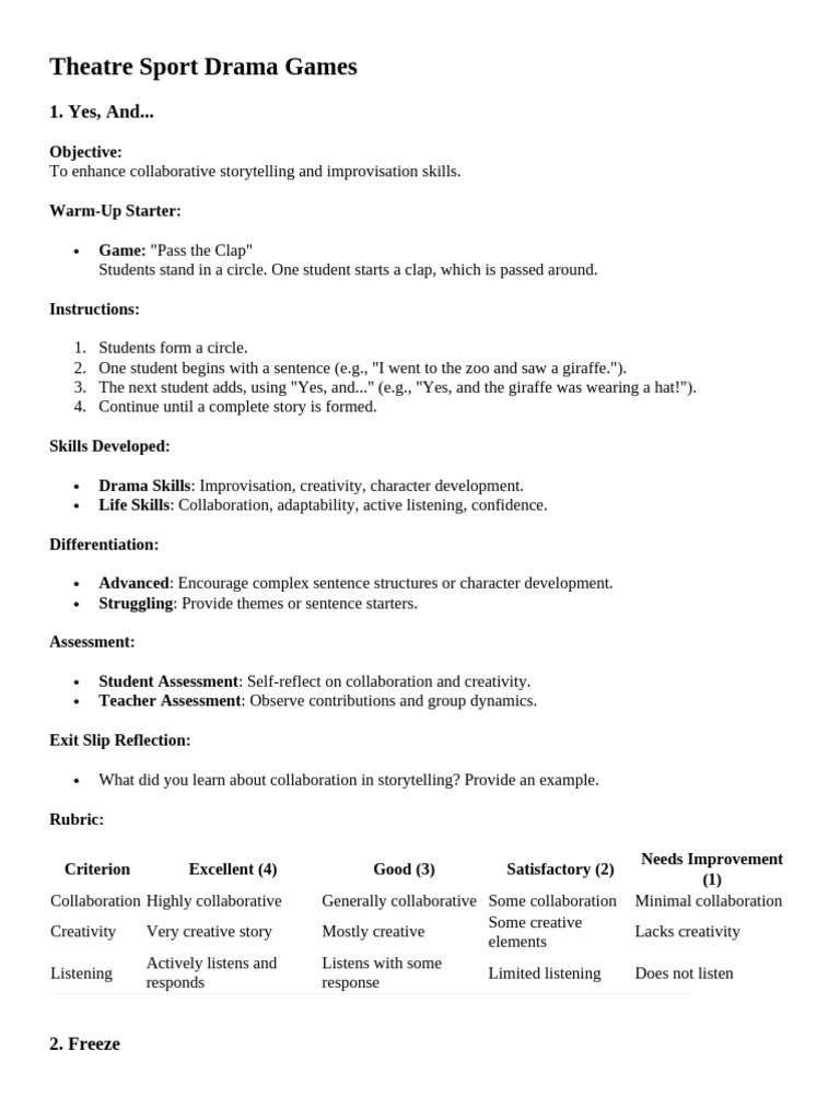 Theatre Sport Games for Skill Development | PDF | Creativity ...