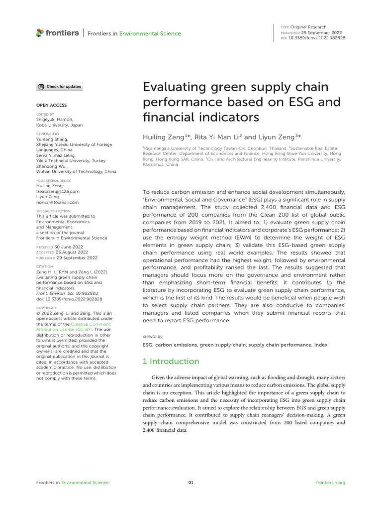 Evaluating Green Supply Chain Performance Based On | PDF | Supply Chain ...