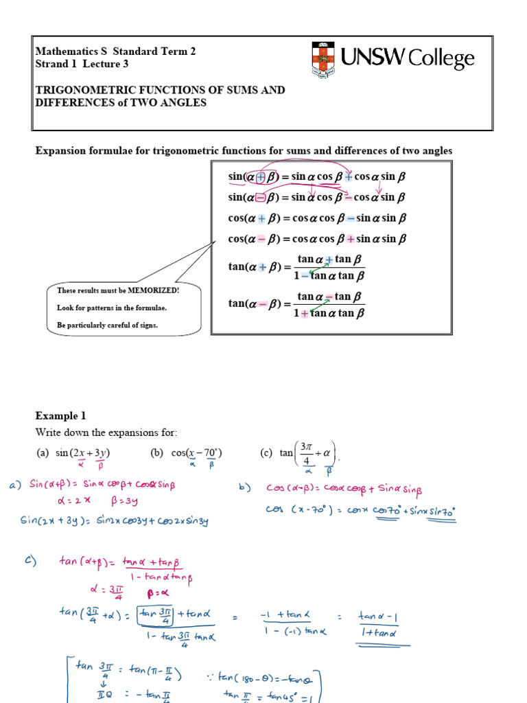 L03 Trigonometric Functions of Two Angles Soluitions | PDF | Trigonometry | Trigonometric Functions