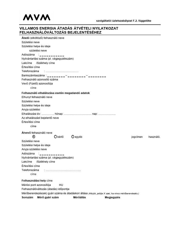 MVM Adatlap Kitöltendő | PDF