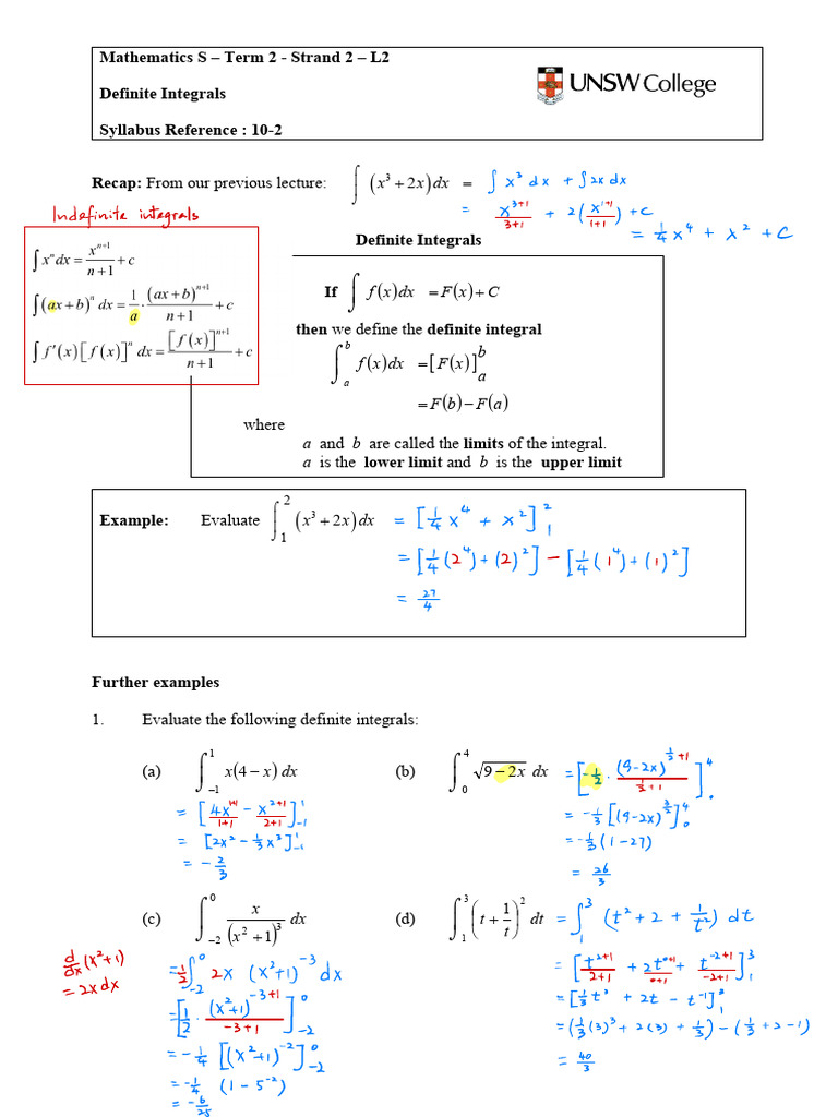 L02 Definite Integrals Solution | PDF | Mathematical Analysis | Calculus