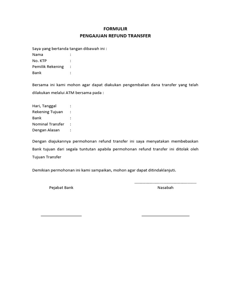 CONTOH FORM Pengajuan Salah Kirim Uang | PDF