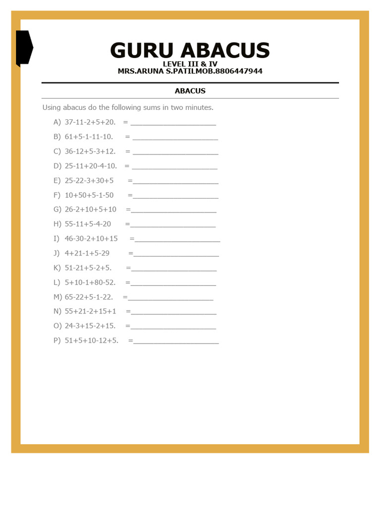 Guru Abacus: Level Iii & Iv MRS - ARUNA S.PATILMOB.8806447944 Abacus | PDF