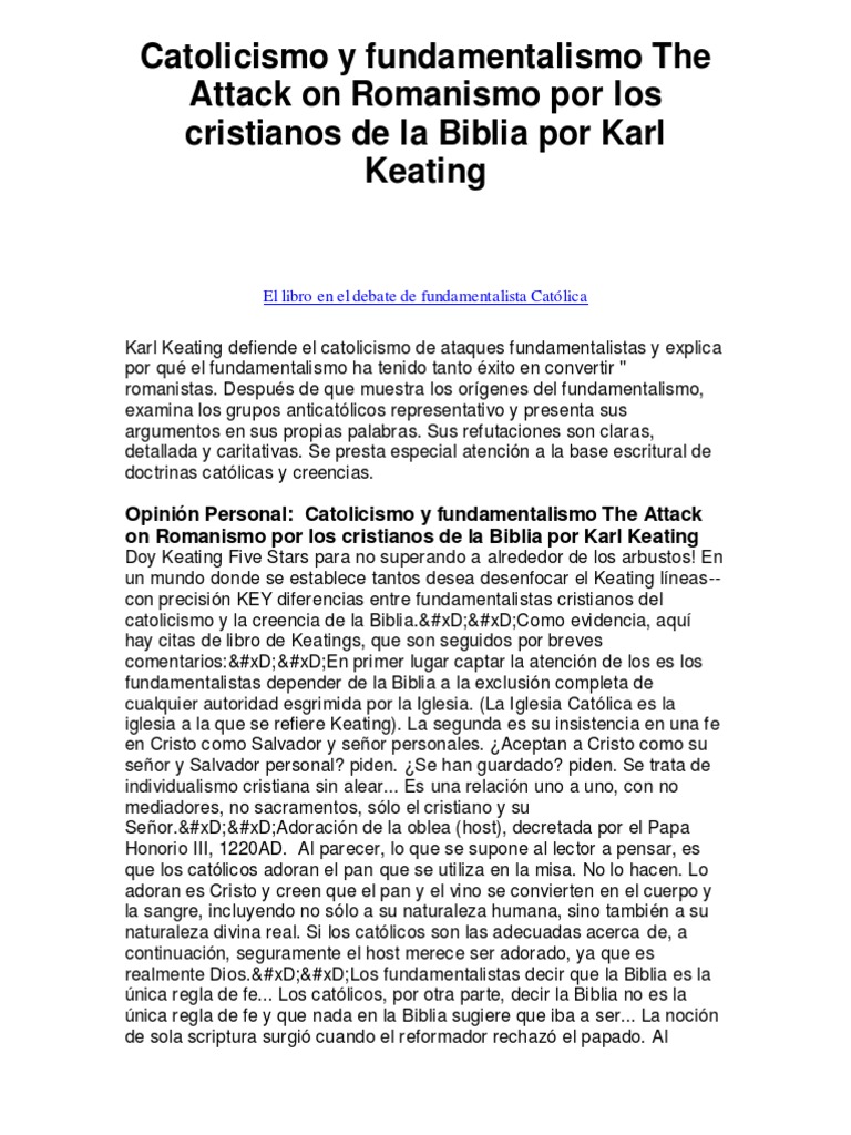 Catolicismo y Fundamentalismo The Attack On Romanismo Por Los ...