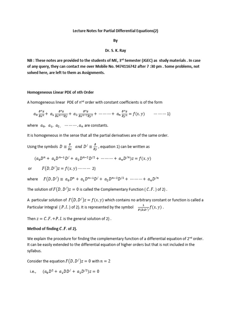 PDE 2 - ME (3rd Sem) | PDF | Partial Differential Equation | Algebra