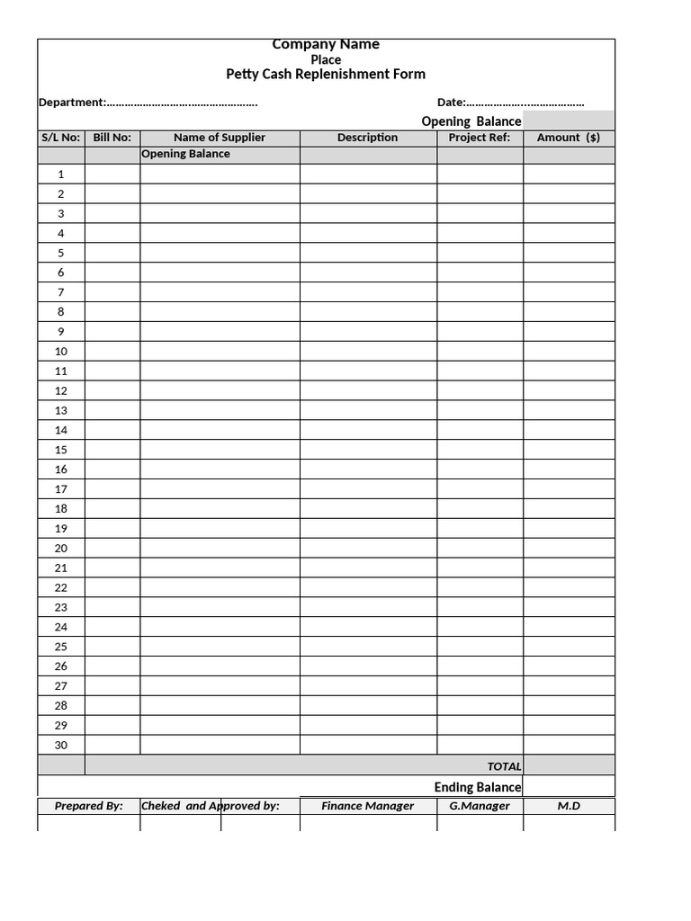 Petty Cash Reimbursement Form | PDF