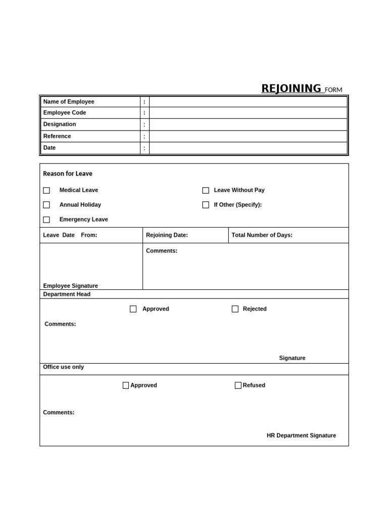 Employee Rejoining Form Template | PDF