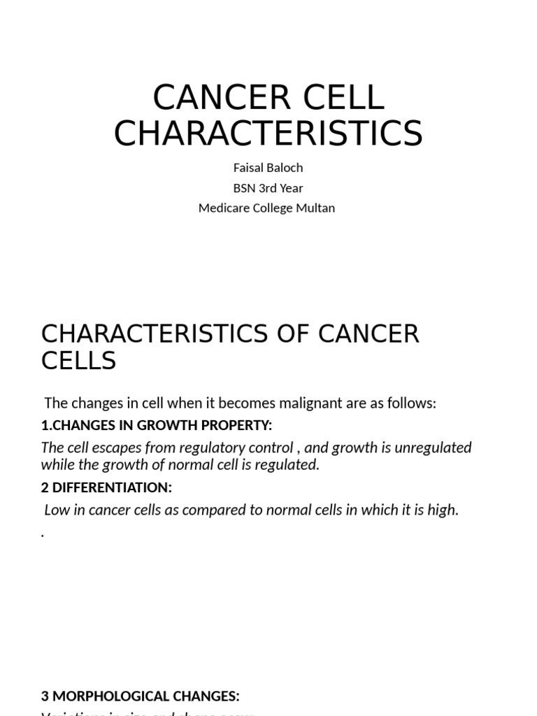 Cancer Cell Characteristics-1 | PDF | Cancer | Neoplasms