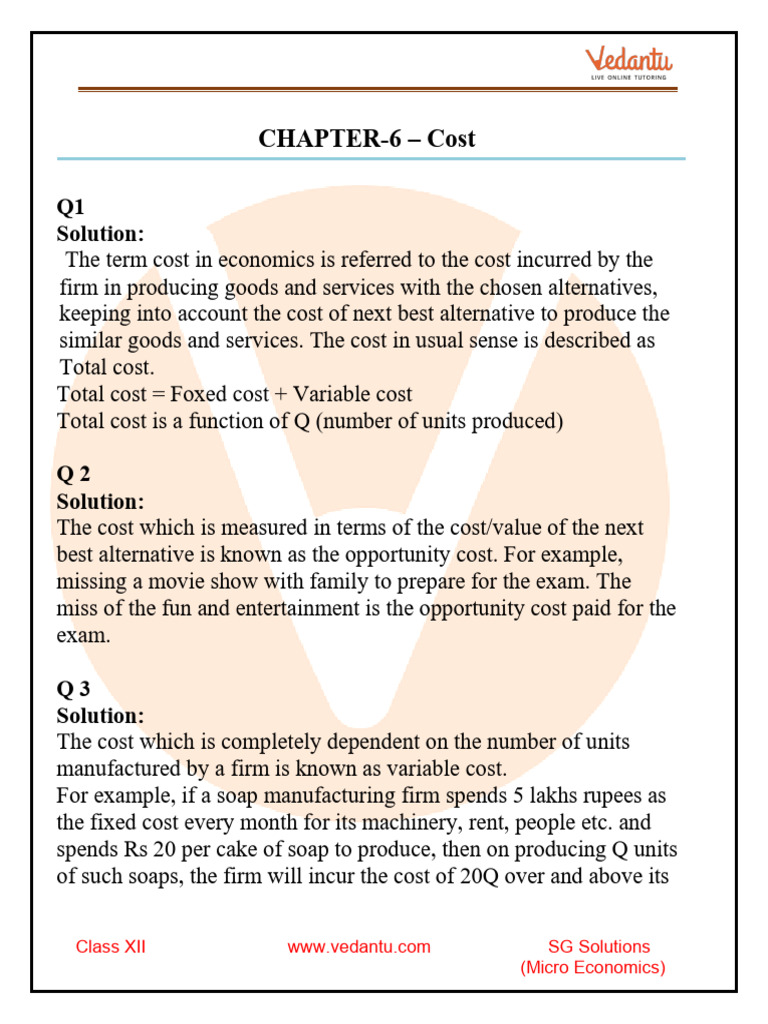 Sandeep Garg Microeconomics Class 12 Solutions - Cost Analysis | PDF | Microeconomics | Marginal ...