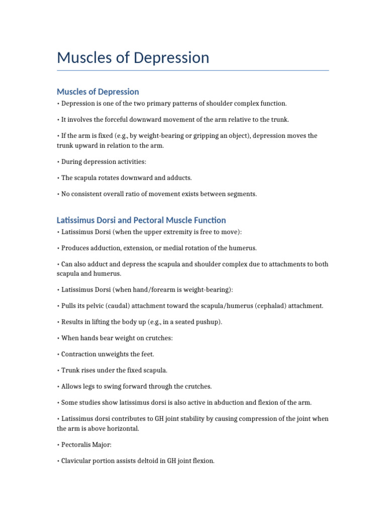 Muscles of Depression | PDF | Anatomical Terms Of Motion | Shoulder