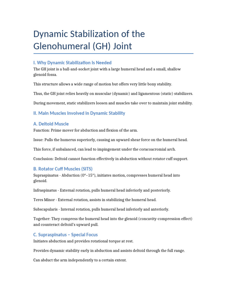 Dynamic Stabilization GH Joint (1) | PDF | Musculoskeletal System ...