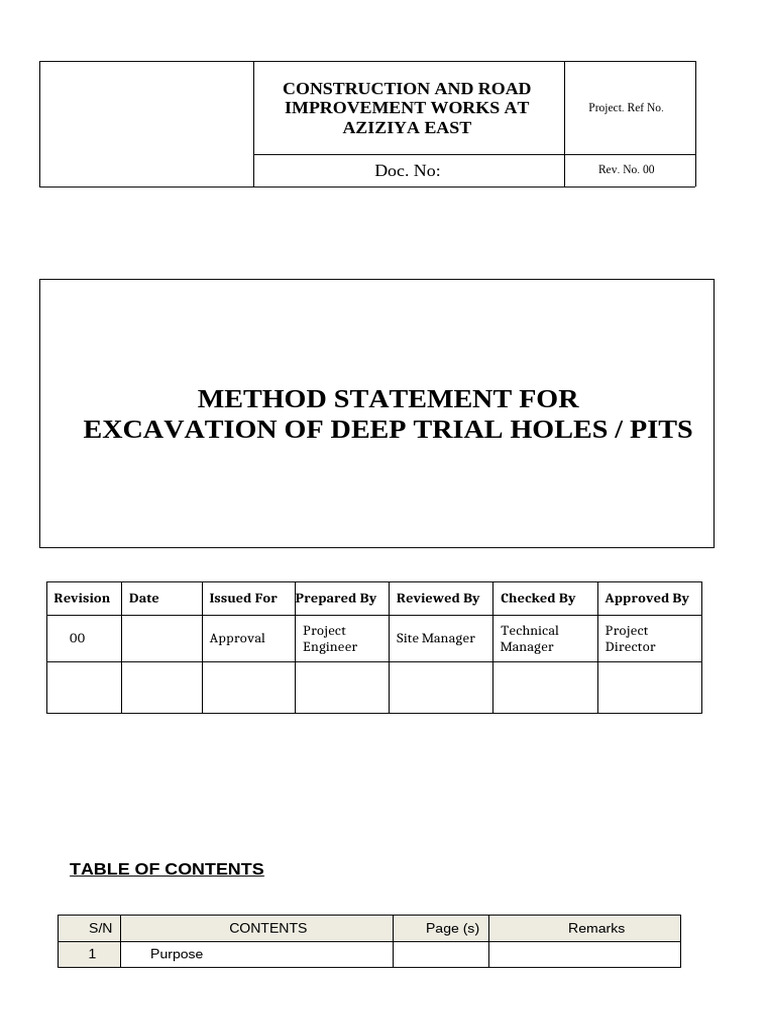 MS-Excavation of Deep Trial Holes - Pits | PDF | Occupational Safety And Health | First Aid