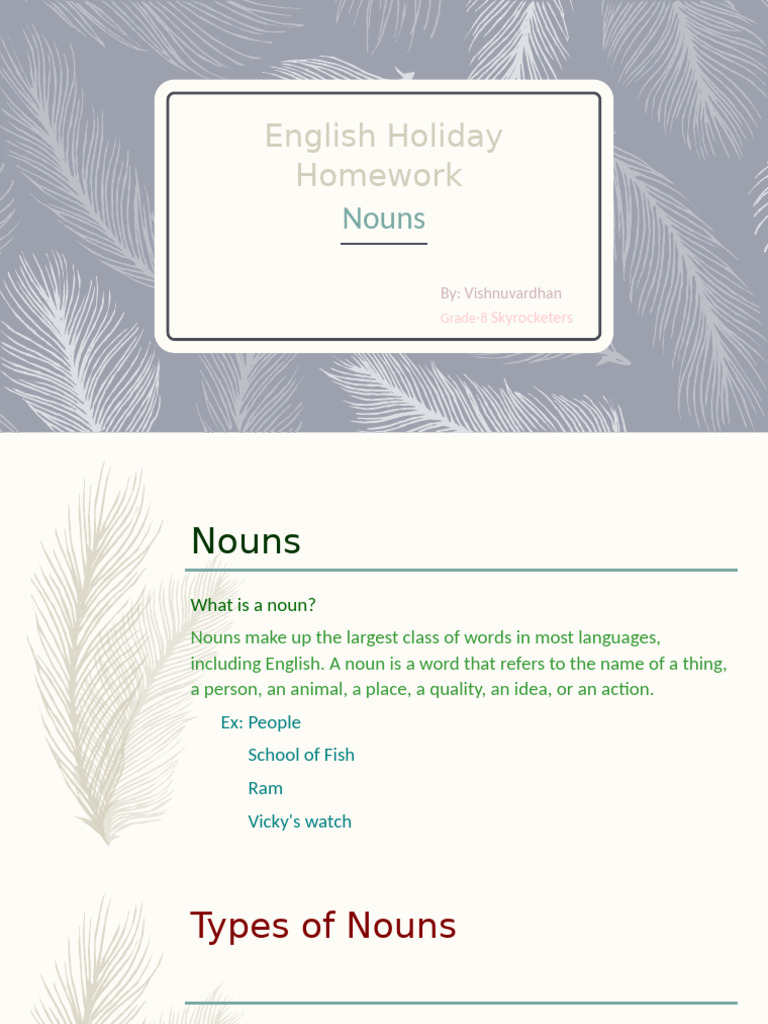 English Holiday Homework | PDF | Noun | Plural