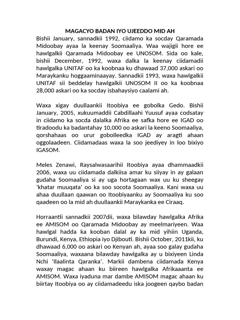 Magacyo Badan Iyo Ujeeddo Mid Ah | PDF