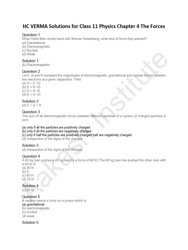 HC Verma Solutions: Forces in Physics | PDF | Force | Nuclear Force