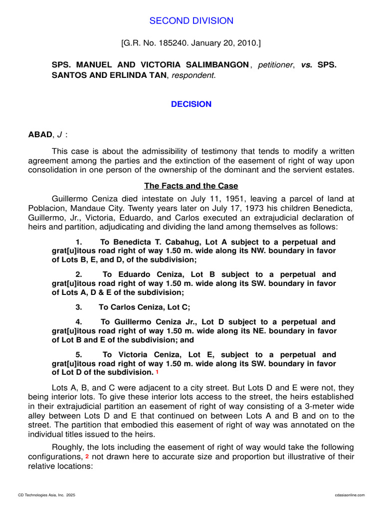 Spouses Salimbangon v. Spouses Tan | PDF | Easement | Civil Law (Common ...