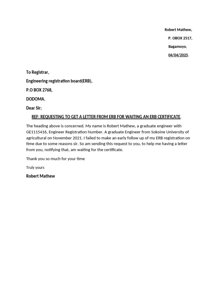 Robert Mathew Erb Letter | PDF