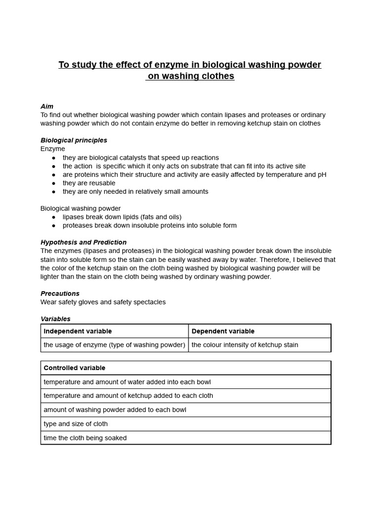To Study The Effect of Enzyme in Biological Washing Powder On Washing ...