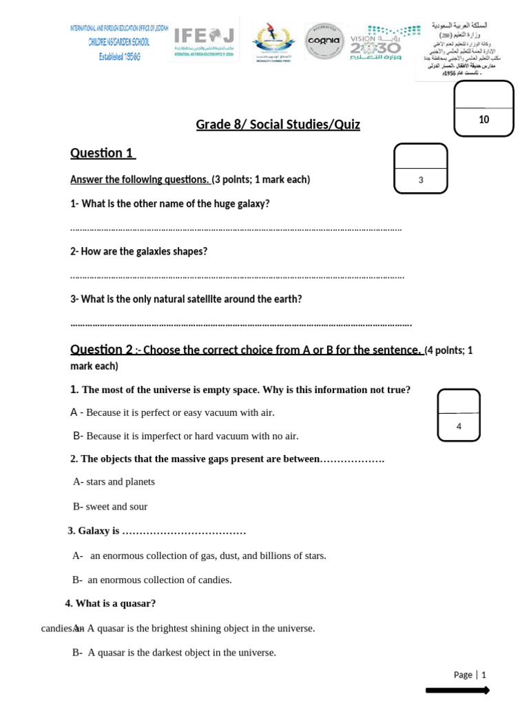 Grade 8 Social Quiz | PDF