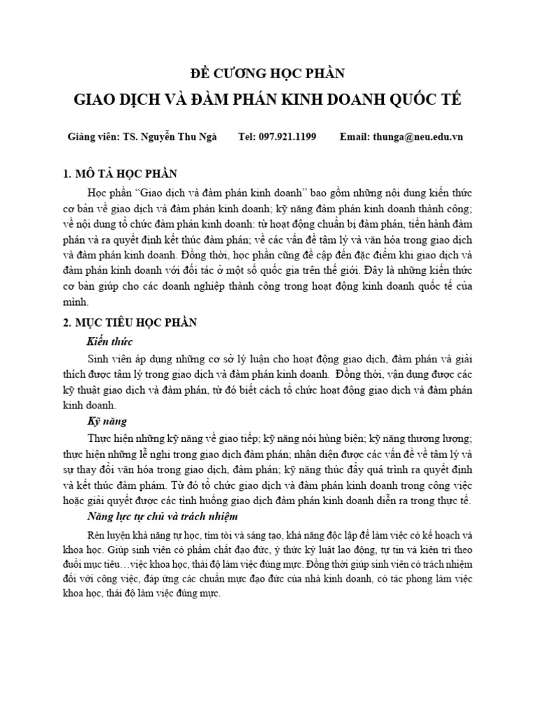 Đề Cương Học Phần Giao Dịch Và Đàm Phán KDQT | PDF