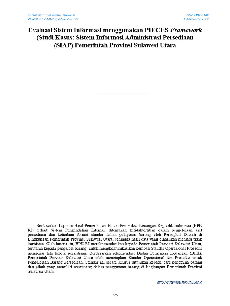 Evaluasi SIAP dengan PIECES Framework | PDF