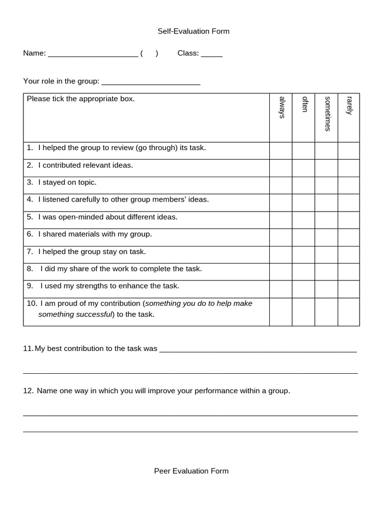 Self-Evaluation and Peer Evaluation | PDF | Cognition | Social Psychology