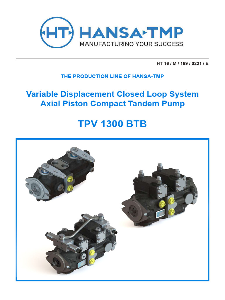 TPV1300BTB闭式柱塞泵Hansa Tmp | PDF | Pump | Filtration