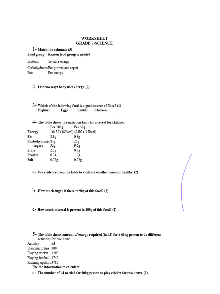 Worksheet Grade 7-Science | PDF