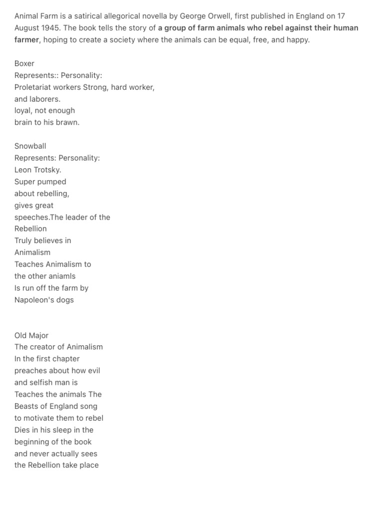 Animal Farm Is A Satirical Allegorical Novella by George Orwell, First | PDF