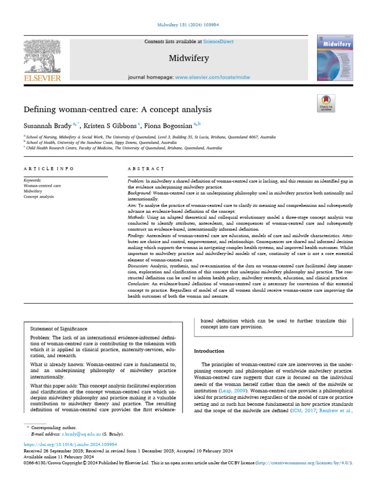 Defining Woman-Centred Care. A Concept Analysis | PDF | Midwife | Midwifery
