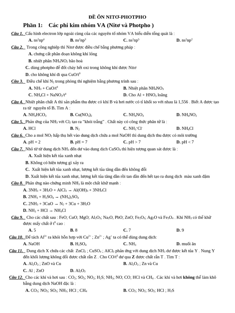 ĐỀ ÔN NITO PHOT PHO | PDF