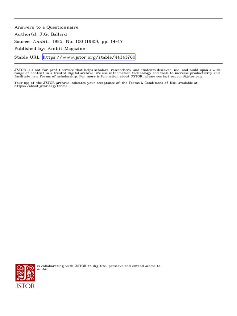 Ballard - Answers To A Questionnaire | PDF
