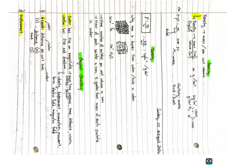 Density and Physical Quantities Physics Igcse Notes | PDF