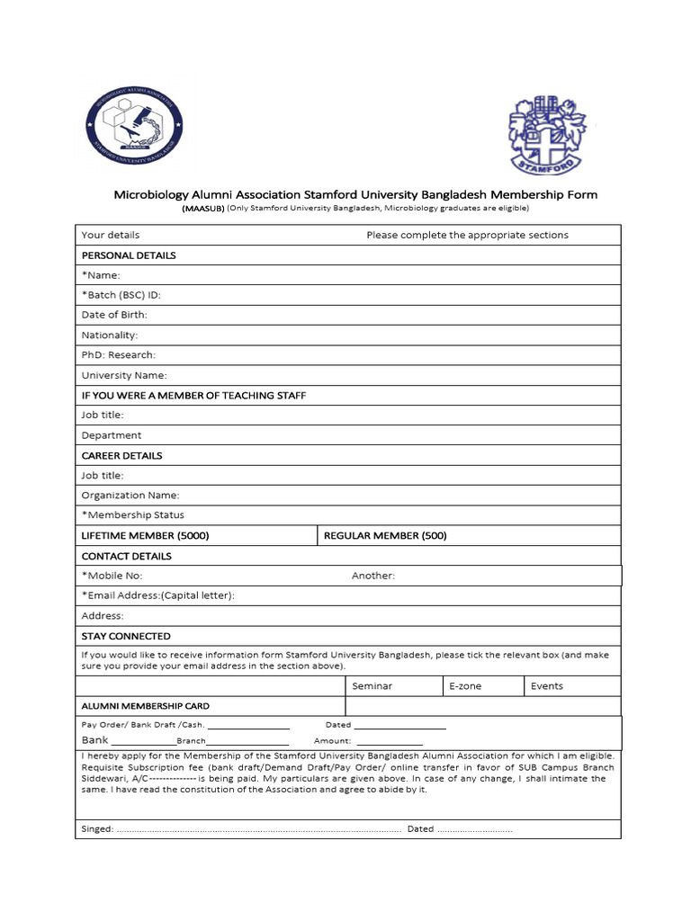 Alumni Association Membership Form in DOC Corrected | PDF