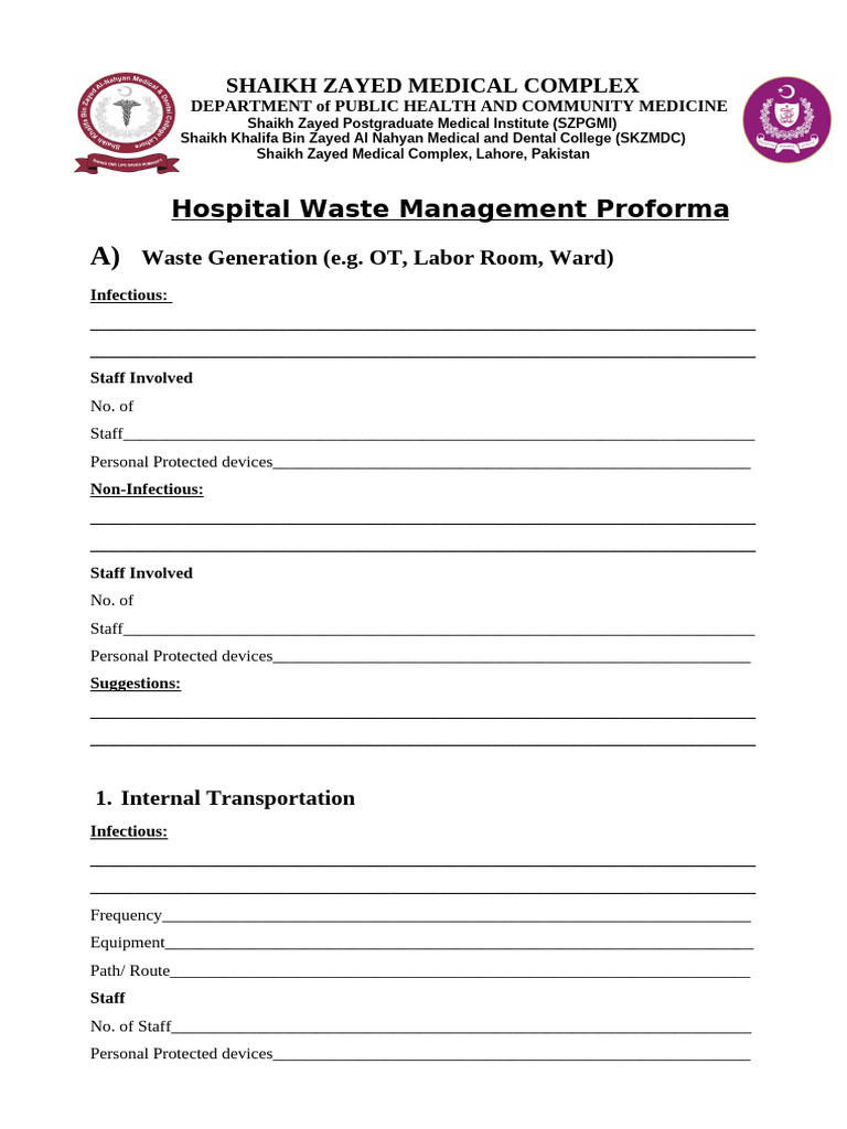 Hospital Waste Management Performa | PDF | Medical Specialties | Health ...