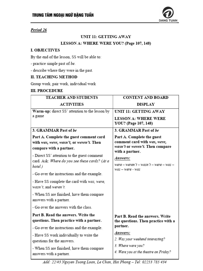 Grade 7 - Unit 11 - Lesson A - Period 2 - Lesson Plan | PDF | Learning ...