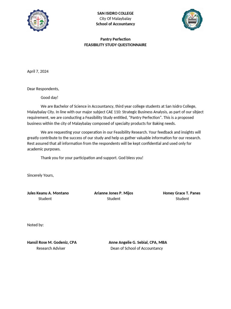 Letter For Questionnaire | PDF