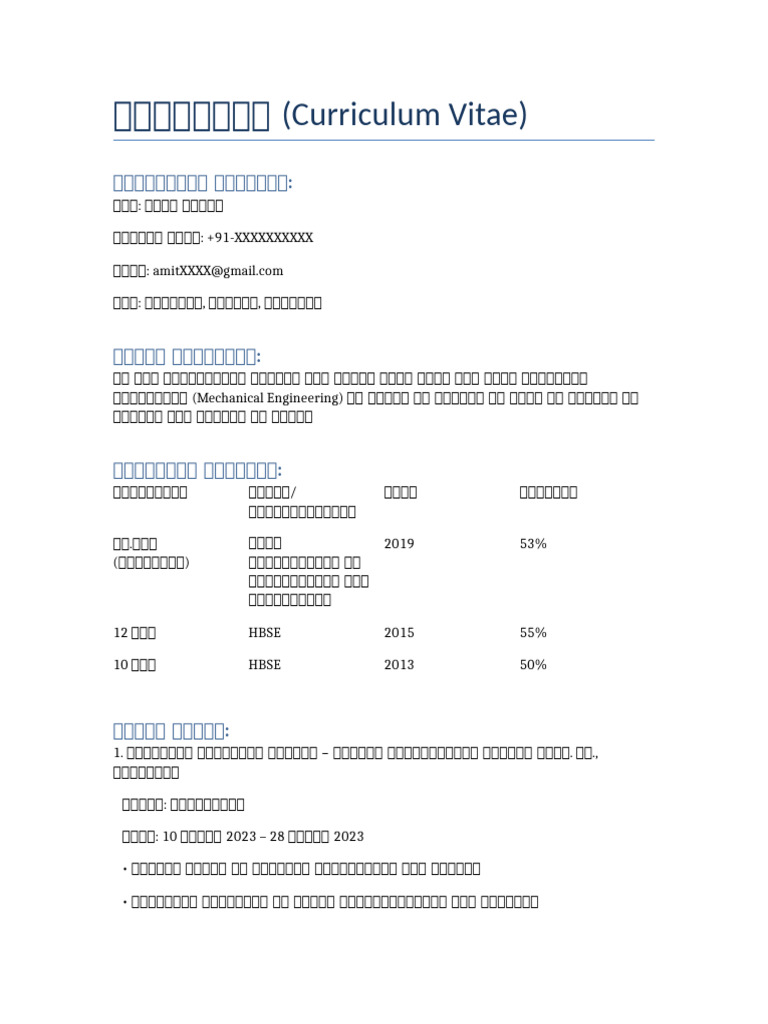 Amit Kumar CV Hindi | PDF