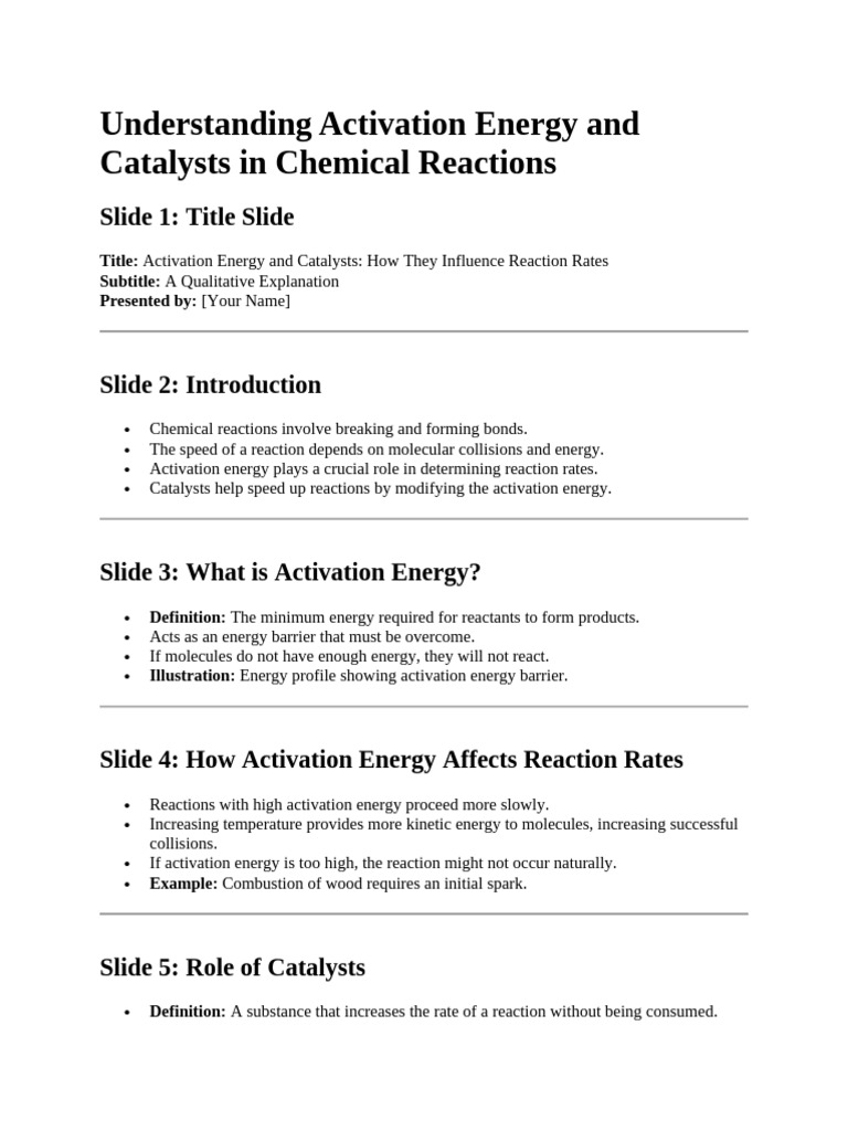 Catalysts and Activation Energy Explained | PDF | Catalysis | Chemical ...