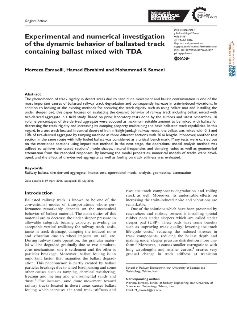 2-Experimental and numerical investigation of the dynamic behavior of ballasted track containing ...