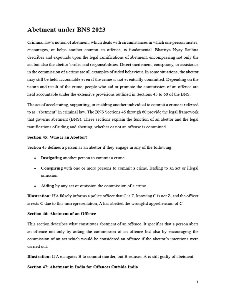 Abetment Laws Under BNS 2023 | PDF | Aiding And Abetting | Crimes
