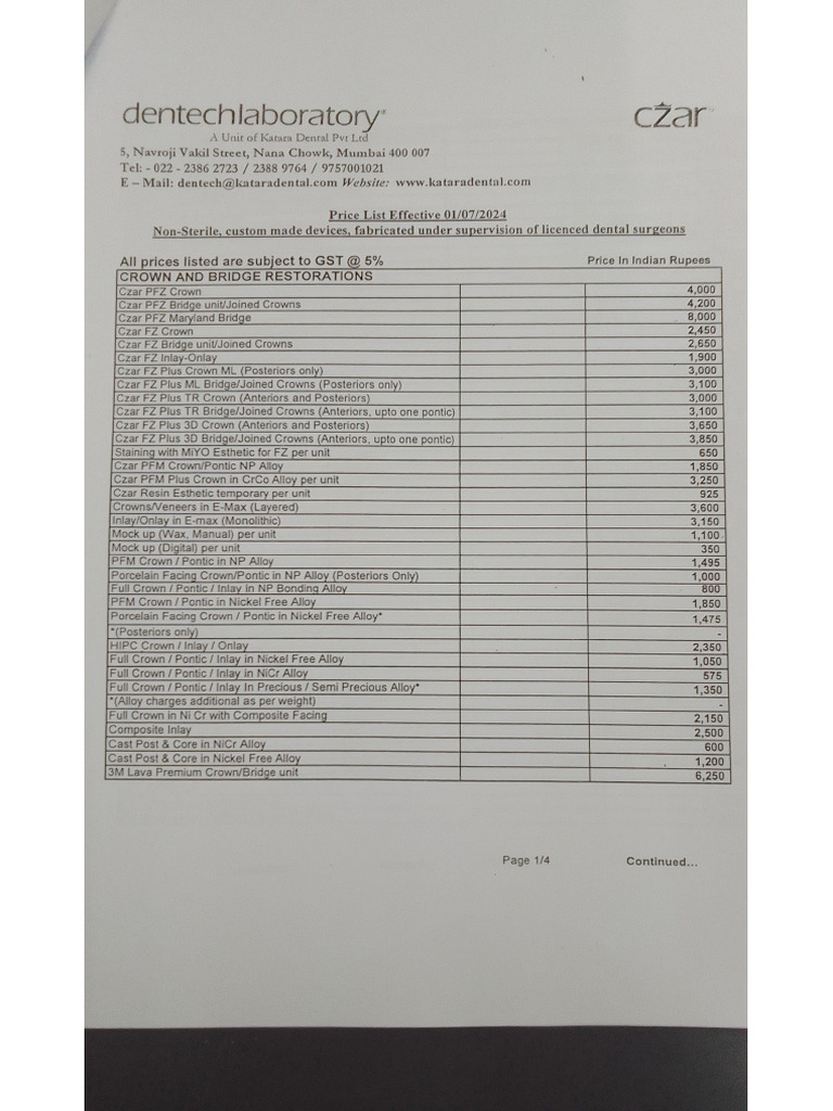 Dentech Pricelist | PDF